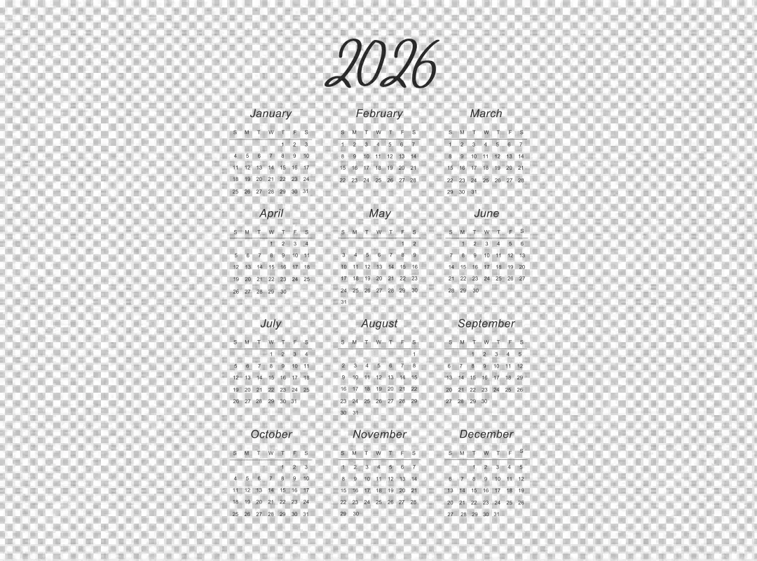 Free Premium PNG Sleek 2026 Yearly Calendar Design for Modern ...